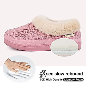 HomeTop Women's Comfortable Memory Foam Loafer House Shoes Warm Fuzzy Plush Winter Slipper with Anti-Skid Rubber Sole (8, Pink)