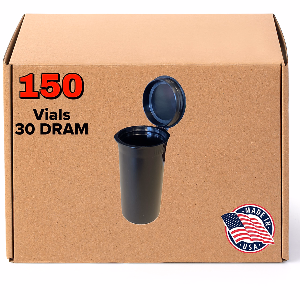 Evo Plastics 150 Black Vials - 30 DRAM Pop Top Bottle - Airtight Containers - BPA Free Medical Grade Plastic Prescription Bottles for Pills Herbs Flowers Supplements, Wholesale Bulk Pack