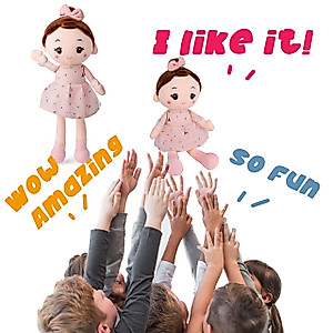 Hopearl Stuffed Doll for Girl Soft Plush Snuggle Play Toy Sleeping & Cuddle Buddy in Dress Birthday Festival Baby Doll, Pink, 18''