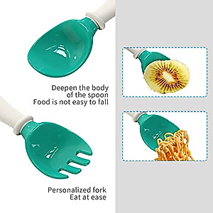 Deejoy Toddler Utensils with Travel Case, Baby Spoons and Forks Set for Self Feeding, Silicone Bendable Handle, Easy Grip Heat-Resistant, Self-feeding Flatware Sets for Kids (Stage 2) Green