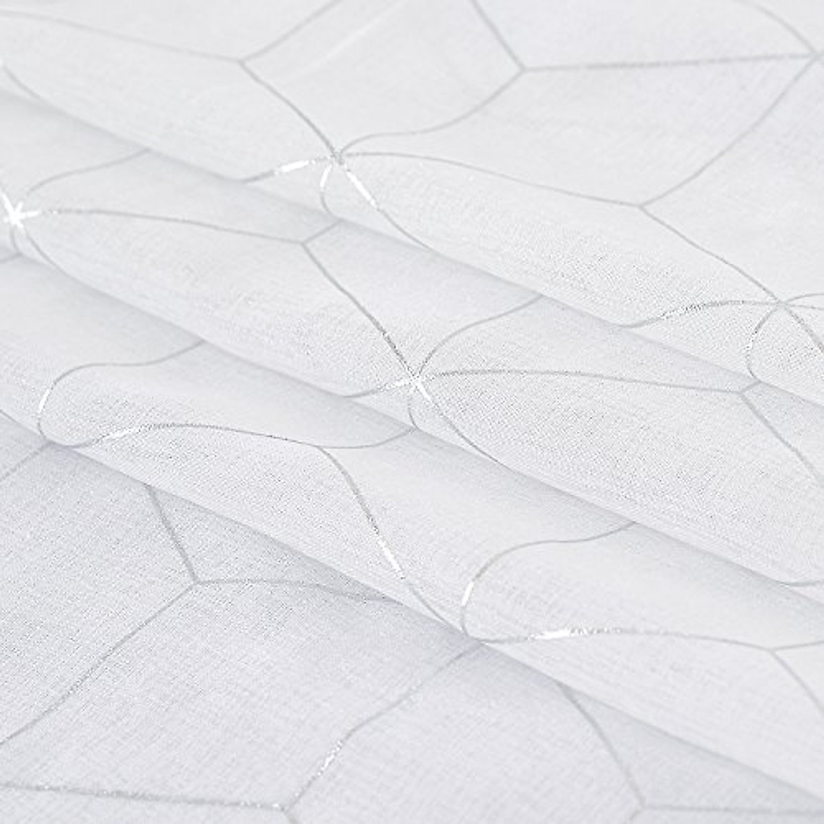 Deconovo Volie White Sheer Curtains Linen Look Diamond Window Panels Set of 2 for Bedroom, 52 x 63 Inch, Silver