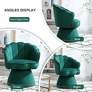 Sudwesto 360 Degree Swivel Barrel Chair, Velvet Upholstered Armchair, Round Accent Sofa Chair with Shell Back Design and Nailhead Trim, Swivel Club Chair for Living Room, Bedroom (Emerald)