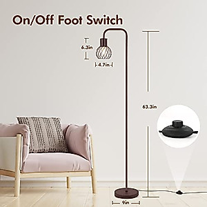 AUQUEE Floor Lamp, Industrial Floor Lamp, Modern Standing Lamp with 6W LED Bulb, Foot Switch, Metal Floor Lamp for Living Room, Bedroom, Office, Vintage，Rustic Minimalist Farmhouse Stand Up Lamp Brown