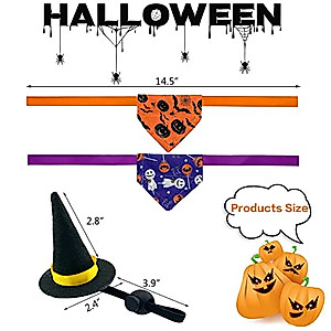 Vehomy 4Pcs Halloween Bearded Dragon Witch Costume Bearded Dragon Witch Hats Lizard Bandanas with Pumpkin Candy Pattern Lizard Wizard Hat Lizard Pumpkin Scarf Outfit for Hamster Leopard Gecko
