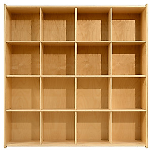 Contender 16 Big Cubby Section Storage Cabinet, Multipurpose Montessori Shelves for Mobile Storage of Toys, Craft Supplies in Natural Finish, Made in USA