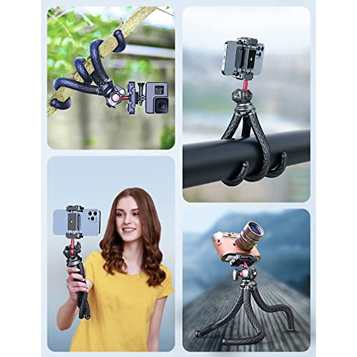 Phone Tripod Stand with Upgraded Phone Clip, Tupwoon Flexible Tripod for iPhone and Android Cell Phone, Portable Phone Stand for Video Recording, Camera, GoPro