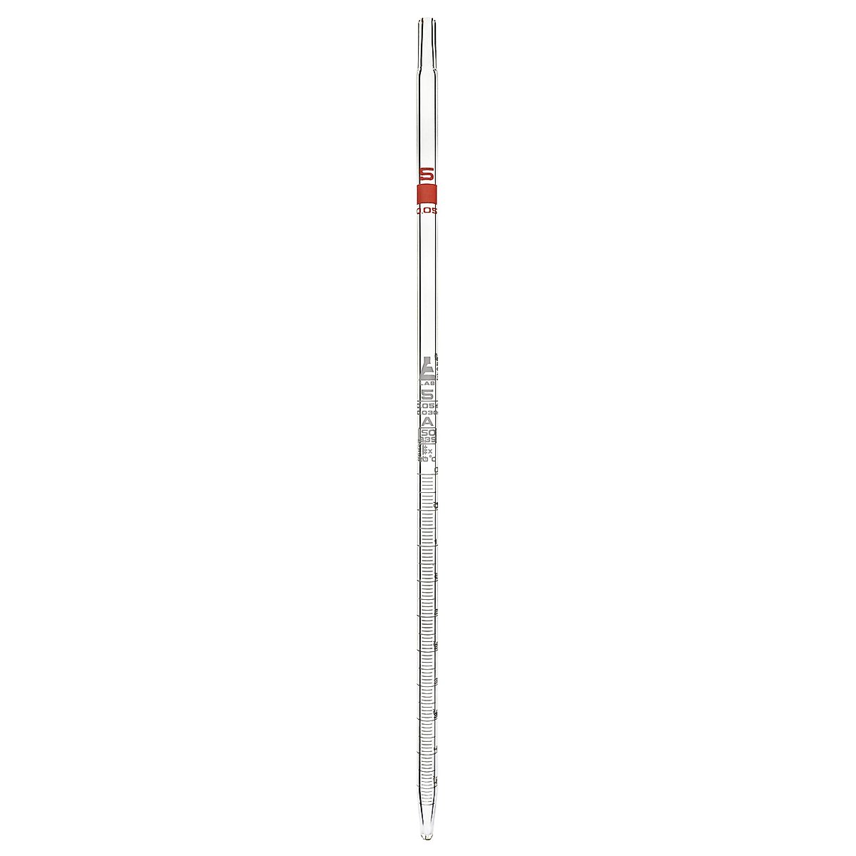 EISCO Serological Pipette, 5ml - Class A, Tolerance ±0.030ml - White Graduations - Color Code, Red - Calibrated for Delivery to Jet - Borosilicate Glass
