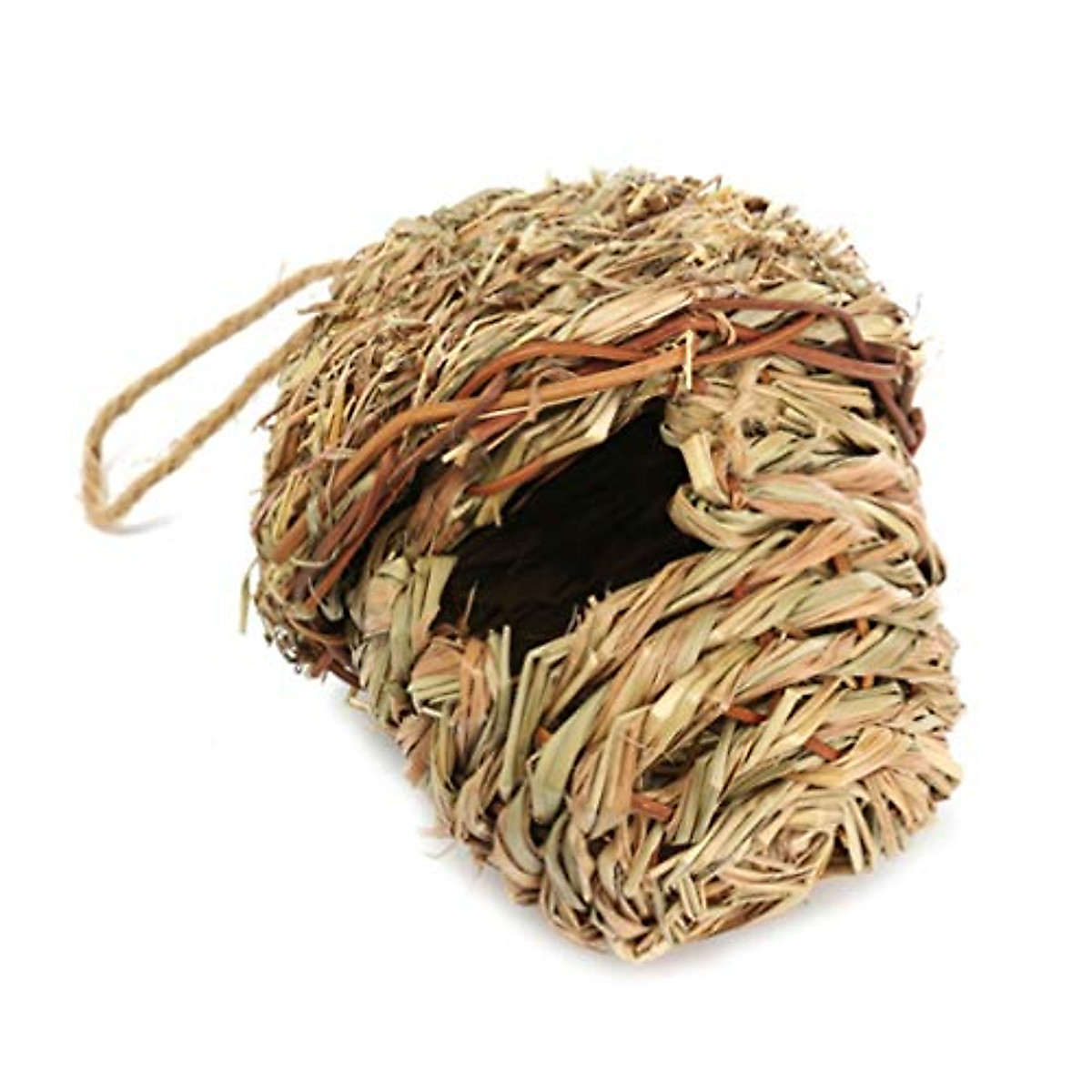 POPETPOP Hanging Bird House Handwoven Grass Bird Hut - Bird Nest for Parakeets Parrots Canary and Other Small Pets - Bird Cage Accessories - Size M