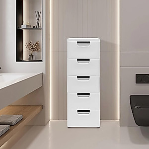 Ringmaster Vertical Stackable Drawers Dresser,5 Tier Clothes Storage Tower with 4 Wheels and 5 Drawers,Storage Organizer Rack Movable Storage Cabinet Closet for Clothes,Towels,Toys (White)