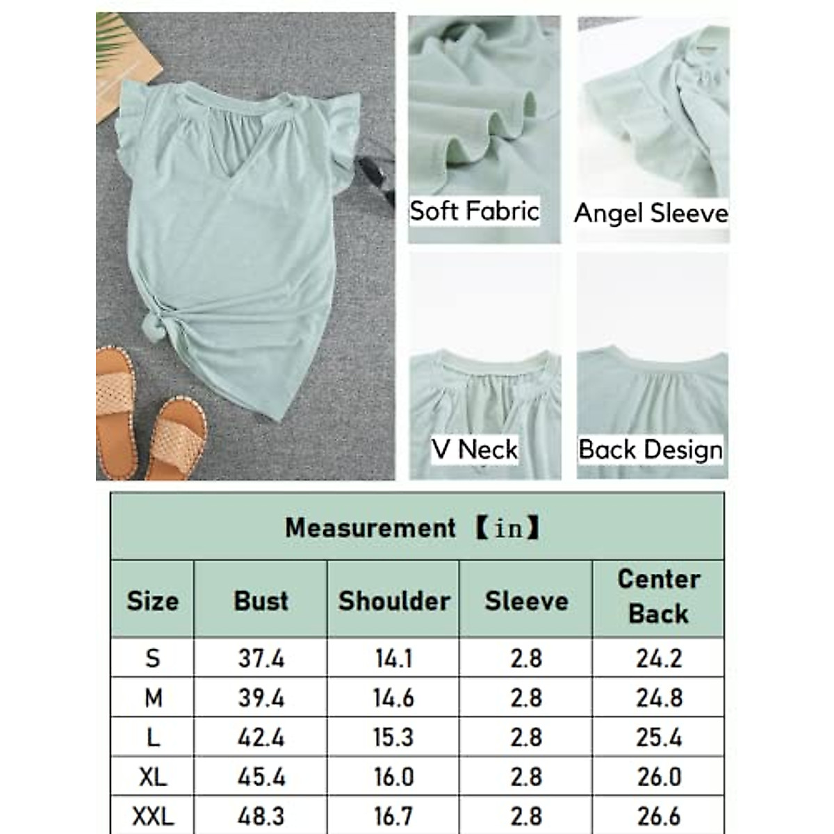 Zeagoo Womens Summer Tops V Neck Ruffle Short Sleeve Blouse Shirts Casual Basic Tshirts Light Green