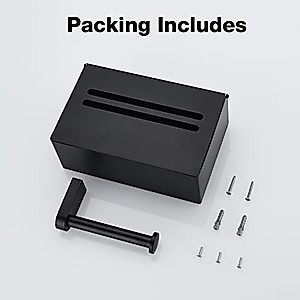 TRUSTMI Toilet Paper Holder with Storage Phone Standing Shelf Tisuse Box Cover Wall Mounted Square Bathroom Wet Wipe Facial Organizer, Matte Black