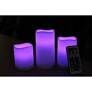 WRalwaysLX Flameless Candles with Timer, Colour Changing LED Candles with Remote Control,Battery Candles Outdoor and Indoor Home Decor, Set of 3, 2.5" D X H3/4/5 by 3AAA Batteries(not Included)