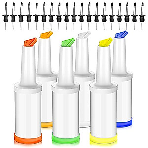 6 Pcs Juice Pour Bottles & 20 Pcs Pourers, Bar Supplies Liquor and Juice Pouring Bottles and Containers Plastic Juice Pour Bottles Stainless Steel Liquor Bottles Pourers for Home Kitchen Party Bar