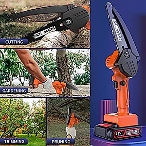 JPOWTECH Mini Chainsaw Cordless 6 inch Small Chainsaw with 2 Battery & Switch Security Lock, Portable Handheld Power Chain Saws for Gardening Wood Cutting Tree