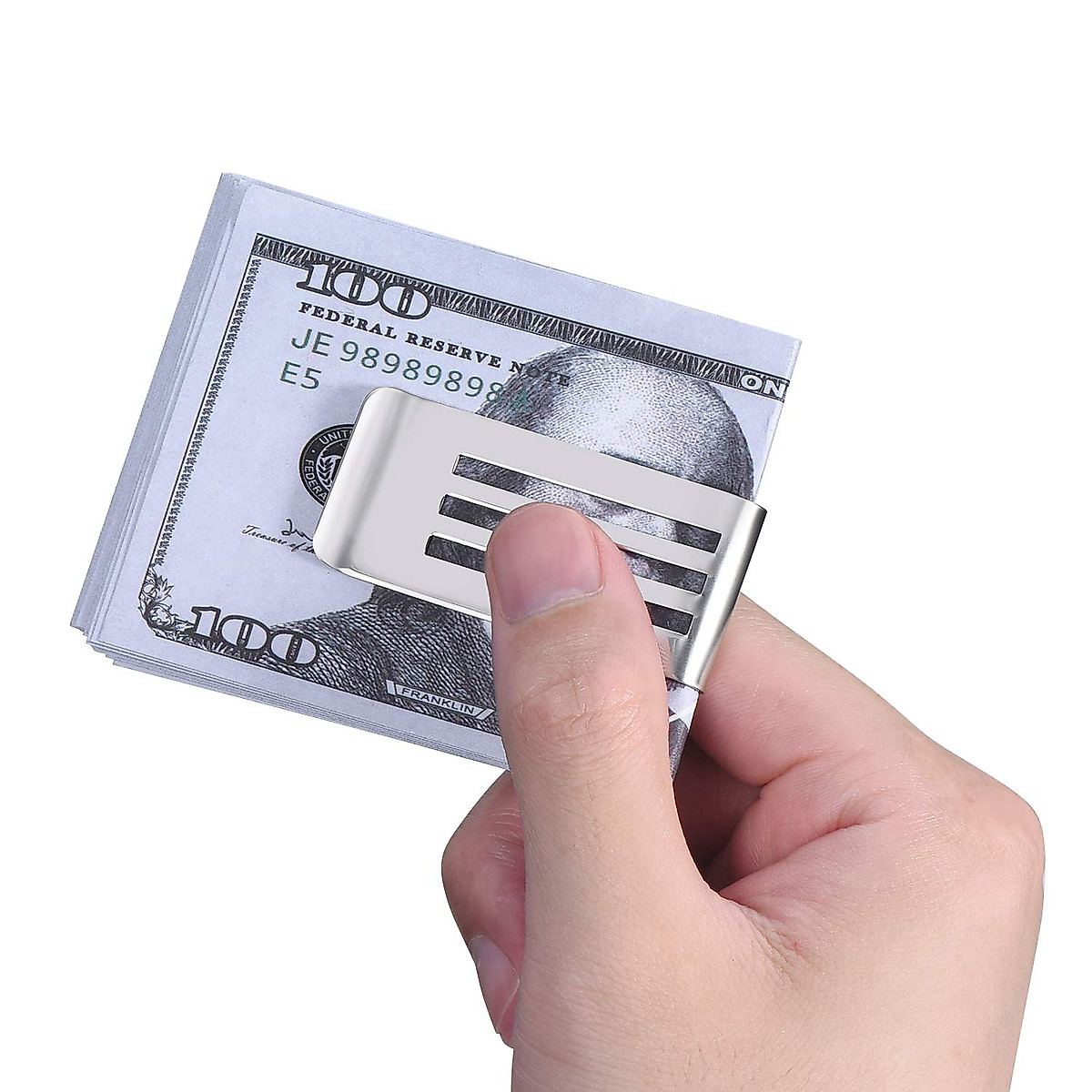 7-Star Stainless Steel 4 Pack Silver Money Clip , Credit Card Business Card Holder , Minimalist Front Pocket Hollow Wallet , Solid Small Thin Luxury for Men Cash Moneyclip , Slim Metal Clips Wallet