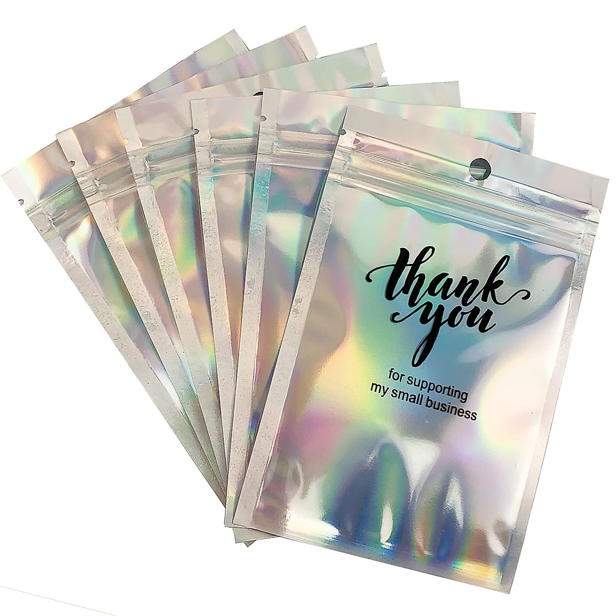 100 Pieces Mylar Holographic Resealable Bags, Resealable Mylar Bags for Small Business, Foil Pouch Ziplock Bags for Multipurpose Storage (Holographic Color, 4 x 6 Inch)