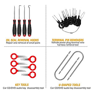 GOOACC 40Pcs Trim Removal Tool,Auto Terminal Removal Key Tool,Auto Clip Pliers Stereo Removal Tools,Car Upholstery Repair Removal Kit,Precision Hook and Pick Set,Wiring Threader,Car Film Scraper