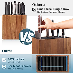 ENOKING XXL Acacia Wood Universal Knife Holder with Slots – Safe, Space-Saving Kitchen Knife Block with Blade-Protecting Slots for Scissors, Sharpening Rod, and Knife Storage Organizer