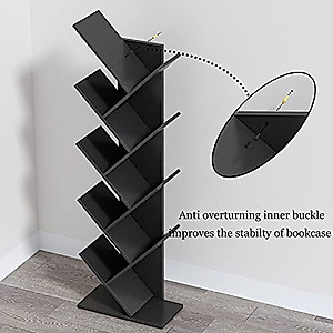 Yusong Tree Bookshelf, 9-Tier Book Tree Shelf Bookcase for Living Room Bedroom, Floor Standing Magazine CD Organizer Rack for Home Office, Black