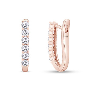 SAVEARTH DIAMONDS 3/4 ct. t.w Round Cut Lab Created Moissanite Diamond Huggie Hoop Earrings In 14k Rose Gold Over Sterling Silver Jewelry For Women (VVS1 Clarity, 0.75 Cttw)
