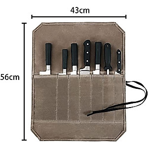 Knife Bag ,Knife Roll,Heavy Duty Knife Case,Waxed Canvas Chef Knife Roll Bag,Fold Up Knife Holders,Canvas Cutlery Holder with 6 Slots, Case Cooking Utensils.Knife Carrying Case Roll.Knives Protectors.