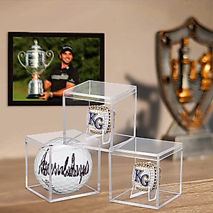 3 Pack Championship Ring Display Case Clear Acrylic Display Case Mini Baseball Softball Ring Display Case Single Ring Display Stand Holder 1 Slot Ring Hole Storage Box Gift for Sports Fans, 2.16 Inch