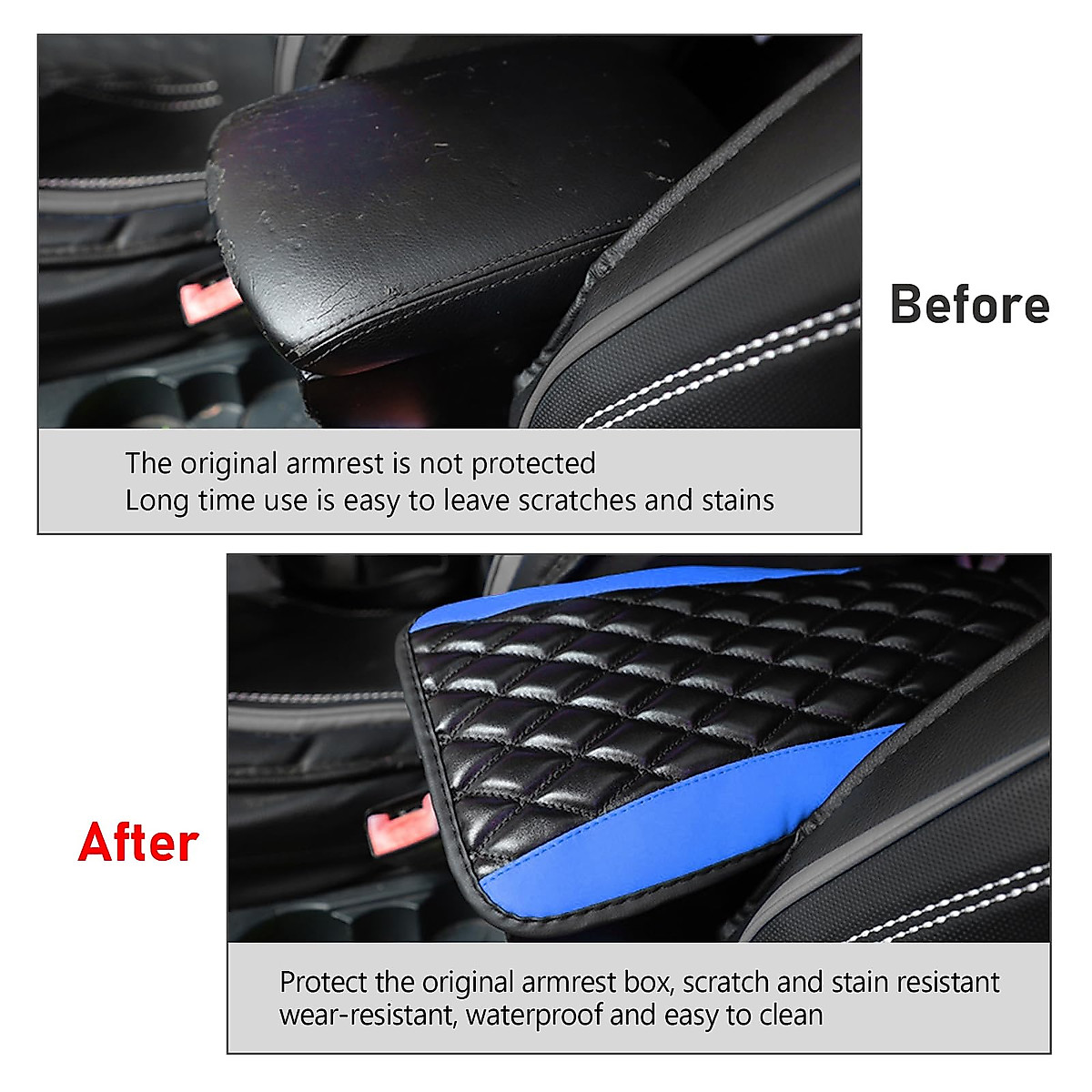 NGHEY 1 PC Car Armrest Box, PU Leather Embroidery Anti-Slip Central Handbayic Case Cover, 12.5In x 7.4In Four Seasons Universal, Suitable for Most Cars (Blue)