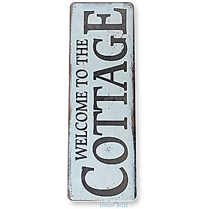 Lenrius Tin Sign Welcome to The Cottage Metal Decor Art Farm Shop Beach Kitchen 16"x4"