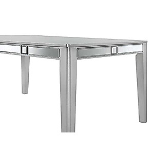 Liveasy Furniture Dining Table Set for 6, Kitchen & Dining Room Sets with Button Tufted Upholstered Chairs and Mirror Tile Edge (Silver/Grey)