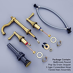 Roffenny Brushed Gold Bathroom Faucet 3 Hole, 8 inch Widespread Bathroom Sink Faucets Brushed Gold with Pop-up Drain Assembly, Traditional Two Handle Bath Vanity Faucet, 8" Spread Bathroom Faucets