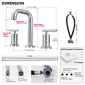 PARLOS Brushed Nickel 8 inch Widespread Bathroom Sink Faucet 3 Hole Vanity Faucet with cUPC Faucet Supply Lines, 1.2GPM