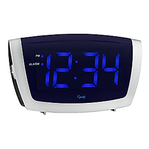 Equity by La Crosse LED Blue Digit Alarm Clock with USB Charging Port, Silver