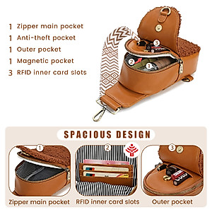 AI EN JIU Sling Bag for Women, Fleece Crossbody Fanny Pack Sling Chest Bag for Women，Leather Sherpa Sling Daypack Shoulder Backpack with 2 Adjustable Straps(Brown)