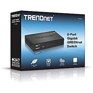 TRENDnet 8-Port Gigabit GREENnet Switch, Ethernet Network Switch, TEG-S82G, 8 x 10-100-1000 Mbps Gigabit Ethernet Ports, Ethernet Splitter, 16 Gbps, Metal, Lifetime Protection, Black