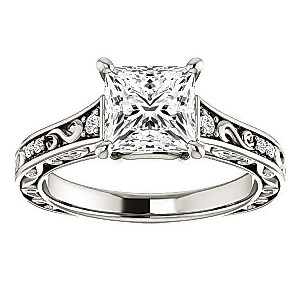 JEWELERYN 3 CT Princess Colorless Moissanite Engagement Ring for Women/Her, Wedding Bridal Ring Set, Eternity Sterling Silver Solid Gold Diamond Solitaire 4-Prong Set for Her (8.5)