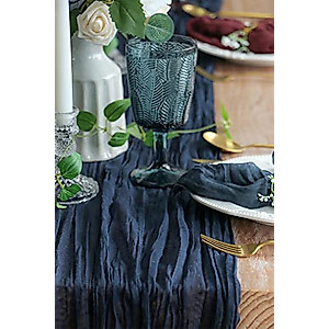 Uwilowe 5 PCS 13Ft Navy Blue Table Runner, Boho Gauze Cheese Cloth Table Runner Rustic Sheer Runner 160inch Long for Wedding Bridal Baby Shower Birthday Party Cake Table Decorations