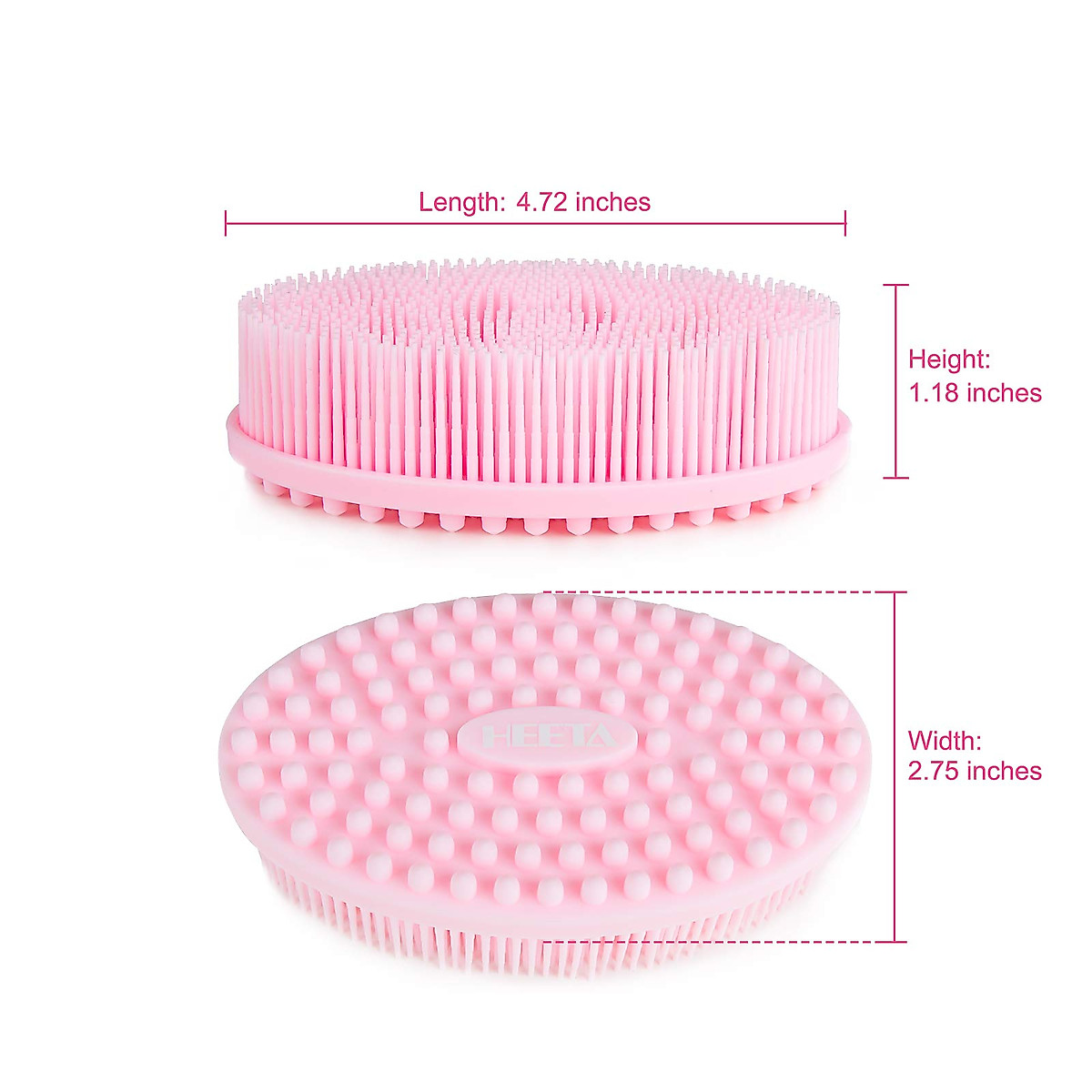HEETA 2 Pack Body Brush for Wet Dry Brushing, Silicone Body Scrubber for Gentle Exfoliating on Softer Glowing Skin, Massage with Silicone Loofah Bath Brush, Shower Brush for Women Men (Pink & Green)
