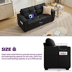 TYBOATLE Black Faux Leather Sofa Couch Sectional Couches for Living Room, 3 Piece Living Room Set Furniture Comfy Modular Convertible Sofas, Home Office Sofa Set for Apartment Small Space (1+2+3)