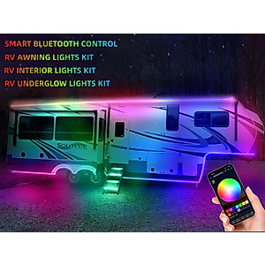 ROLiGHTiC 25FT RV Awning Lights Strip, 12V Multi-Color RV Underglow Led Lights, Camper Underbody Accent Lighting with APP RF Control for Motorhome Travel Trailer Concession Stands Food Trucks