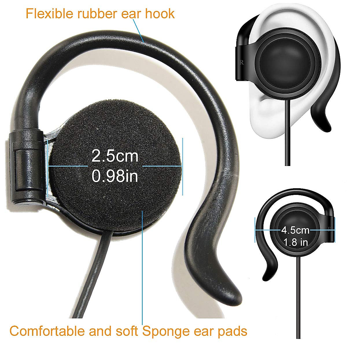 EXMAX SEP-01 Sports Stereo Headphones 3.5mm Headset Single Side Ear Hook Bass Earphone for Wireless Tour Guide System Receiver MP3 Player Laptop Computer Tablets-Left Side
