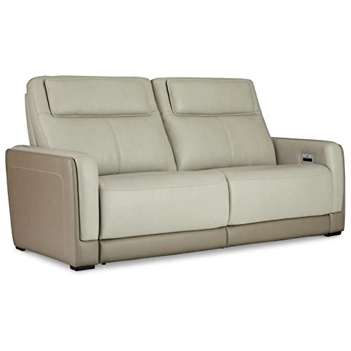 Signature Design by Ashley Battleville Contemporary Leather 2 Seat Power Reclining Sofa with Adjustable Headrest, Light Gray