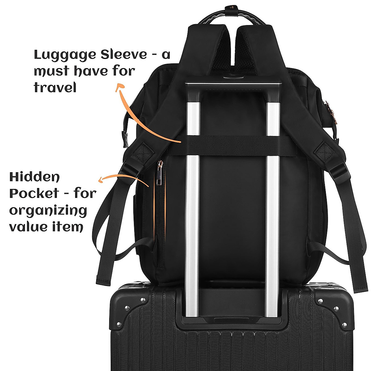 RJEU Women Computer Bags,Work Bag School Bookbag for Nurses Teacher,College Backpack Purse for Girls Travel Causual Commuter Mochilas de Mujer,Black