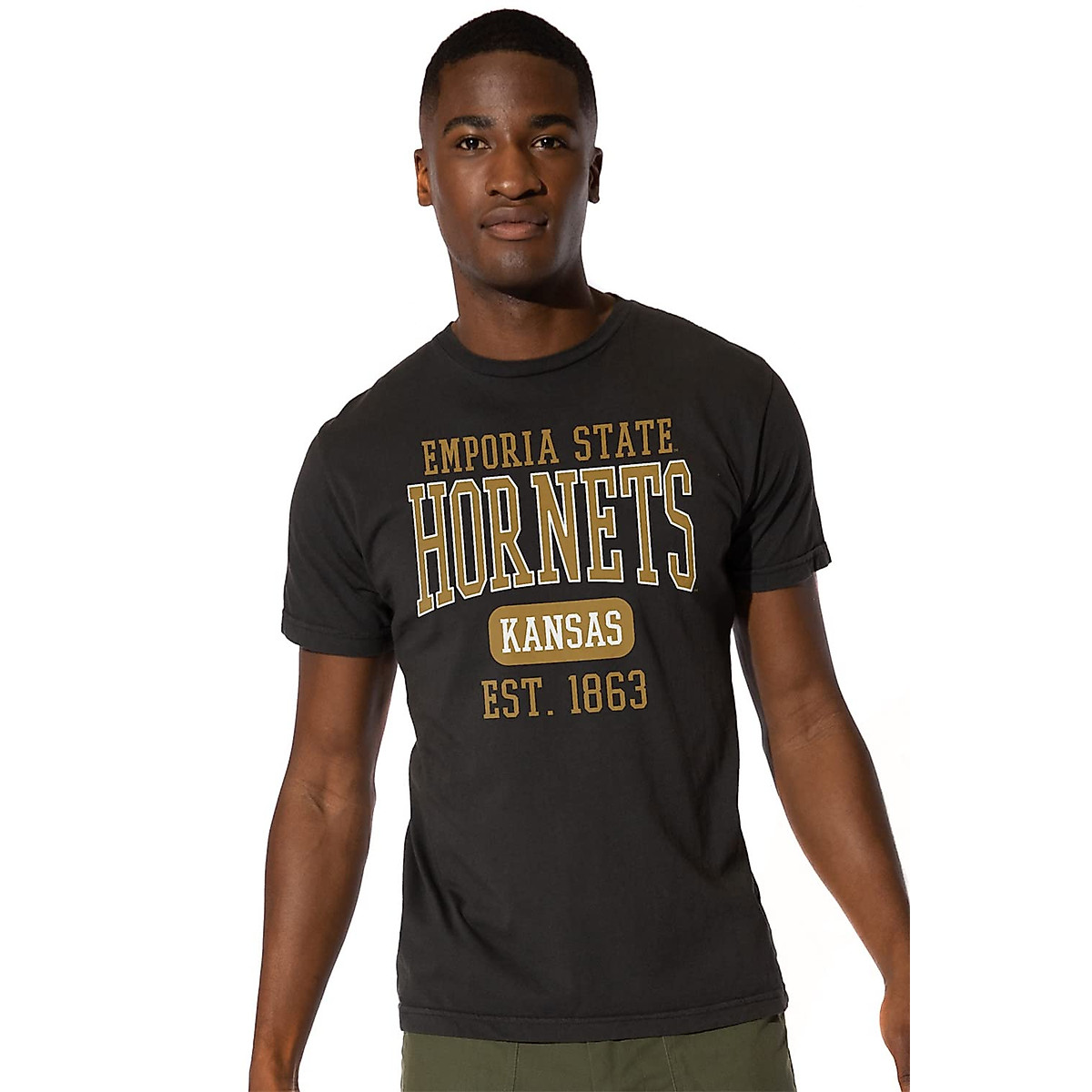 Emporia State University Official Est Date Short Sleeve Mens Cotton T-Shirt,Black, Large