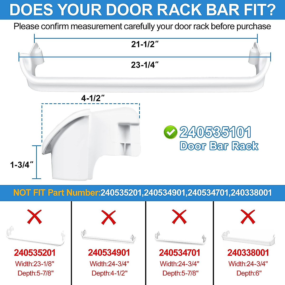 UPGRADED 240535101 Refrigerator Door Rack Replacement Retainer Bar Compatible with Frigidaire Kenmore Refrigerator Door Shelf Replacement Parts AP3214801, AH735091, FRT15HB3JW3, FFTR1513LW0 Door Rack