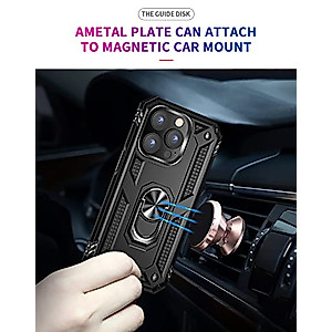 Phone Cases Designed for iPhone 14 Pro Case with Screen Protector Ring Stand Magnetic Kickstand ip14 i14 i x14 Fourteen 14S Pro 14Pro Pro14 Phone Case Cover Black