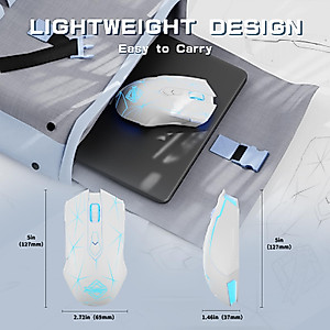AJ52PRO Wired Wireless Bluetooth Gaming Mouse with RGB LED Backlight Adjustable 10000DPI Ergonomic 7 Programmable Button Rechargeable 800mAh Battery 2.4Ghz USB Receiver for PC Mac PS4 Gamer(StarWhite)