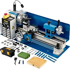 VEVOR Mini Metal Lathe, 7"x14" Benchtop Metal Lathe, 550W Variable Speed 2250RPM Metal Lathe, with 3-jaw Chuck CNC Mini Lathe Machine, Precision Mini Lathe w/Tool Box Digital Display for Metal Turning