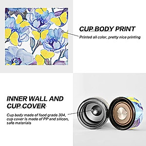 CaTaKu Yellow Butterfly Flower Water Bottle Insulated 16 oz Stainless Steel Flask Thermos Bottle for Coffee Water Drink Reusable Wide Mouth Vacuum Travel Mug Cup