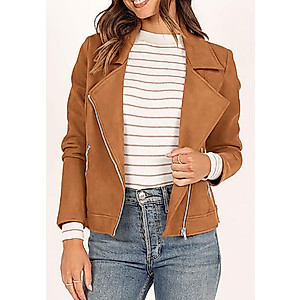 PRETTYGARDEN Womens Winter Faux Suede Motorcycle Jacket Long Sleeve Zipper Pockets Short Coat Y2K Fashion Dressy Outerwear (Brown,X-Large)