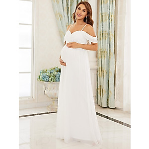 Ever-Pretty Women's Ruched Deep V Neck Off Shoudler Babyshower Dress White US10